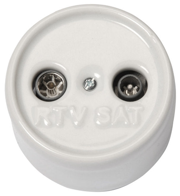 TV/SAT socket in white porcelain - surface-mounted - round classic ...