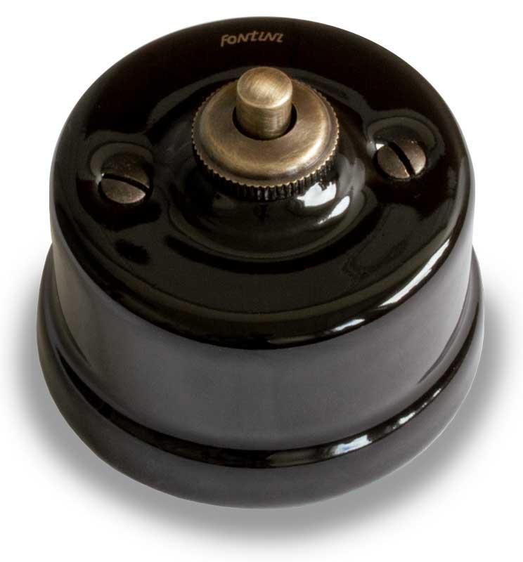 Resilient push-button in black porcelain, surface mounting – Sekelskifte