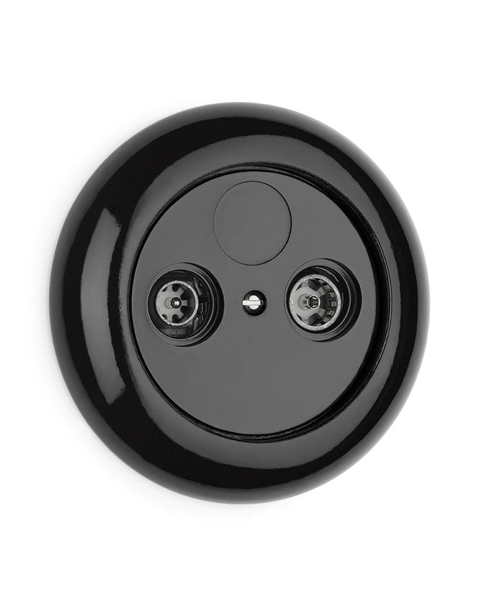 Round TV & radio outlet in black porcelain with a retro design ...